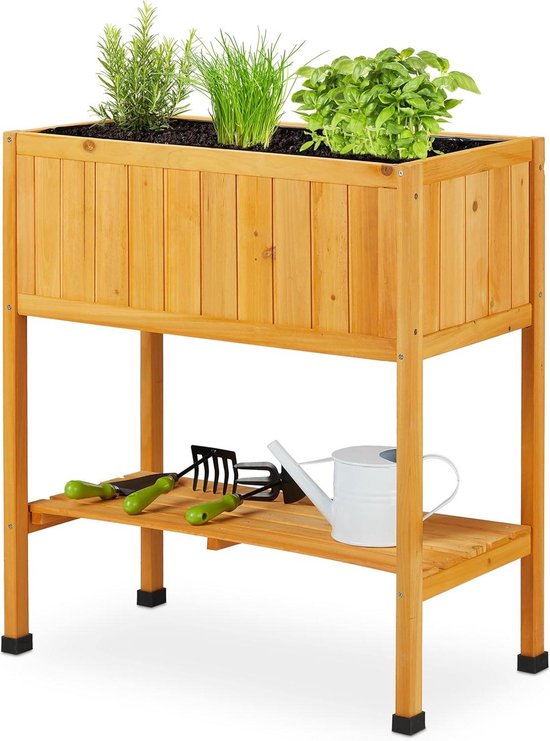 Titel: Moestuintafel hout kweekbak HBD: 805x74x38 cm met folie oranje ...