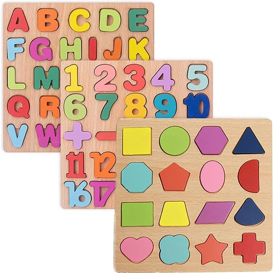 Houten puzzels voor peuters, 3-pack alfabetvormpuzzels voor kinderen 3 ...