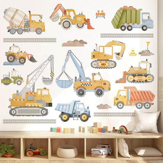 Allecto Plus - Muurstickers Bouw Voertuigen Tractor Graafmachine Kraan ...