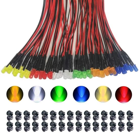 60pcs 5mm LEDs met 20cm kabel - DC 12V voorgeïnstalleerde verlichting ...