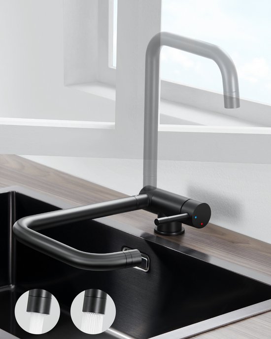 ANYCEE MAX Inklapbare Keukenkraan met 2 straalsoorten - Inklapbare Onder Venster 360°... | bol