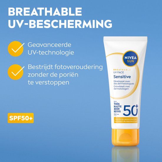NIVEA SUN UV Face Senstive SPF50+ Zonnebrand Gezicht - Voor de ...