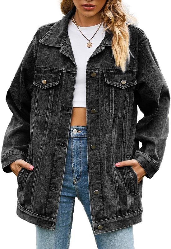 Oversized Denim Jas Dames - Casual Losse Lange Mouw Spijkerjas met ...