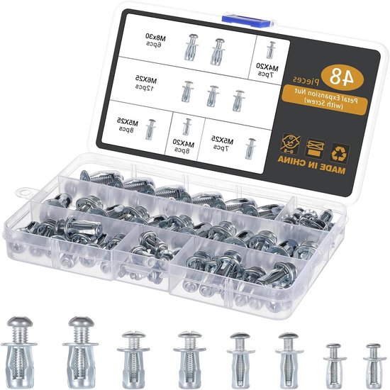 Allecta - 48 stuks hollewandpluggen M4, M5, M6, M8, gipsplaatdeuvels ...