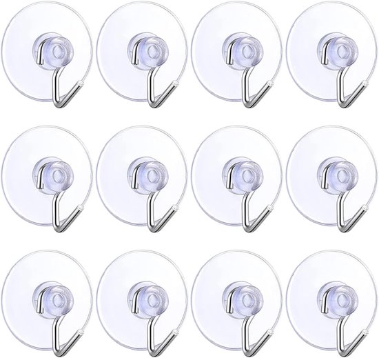 12 x Glasramen Zuignap Haakjes - Duidelijke Kunststof Kleine Zuigkoppen ...
