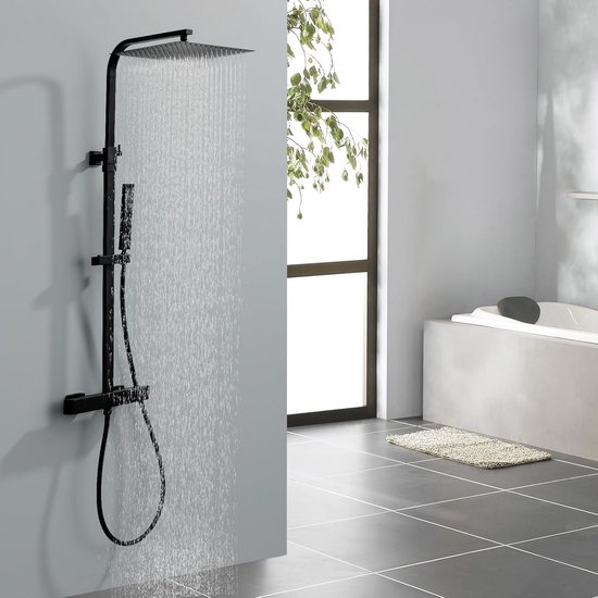 Zwart Douchesysteem met Thermostaat en Regendouche 30x30 cm | Vierkante ...
