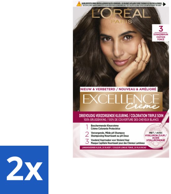 L'Oréal Excellence Crème Permanente Crèmekleuring 3 Donkerbruin ...