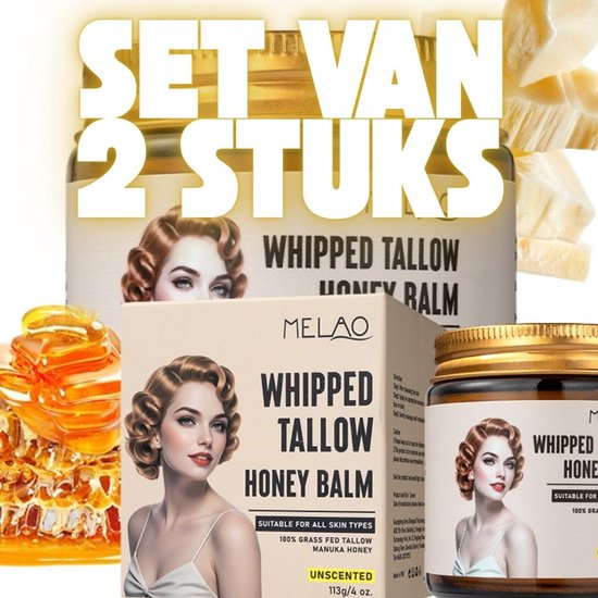 Melao Tallow Honey Balm - Whipped Talg Crème - Ongeparfumeerd - 2 stuks ...