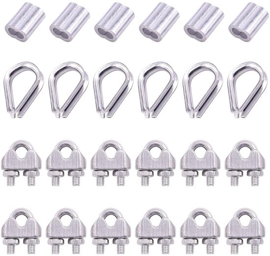 Kabelklem Set met Vingerhoeden en Krimpkousen voor 1/8'' Staalkabel | bol