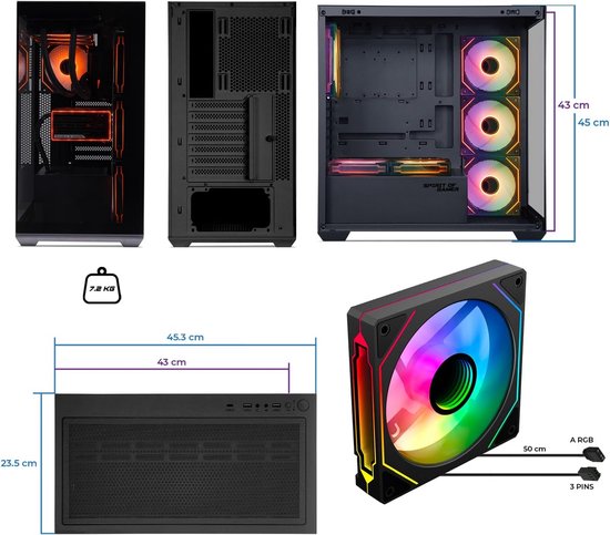 Gamer PC Behuizing met Aquarium Look en 6 ARGB Fans - ATX, mATX, mITX | bol