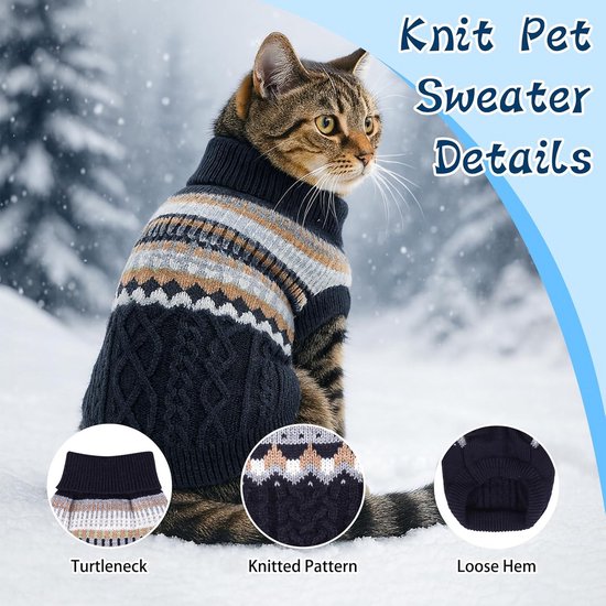Warme Gebreide Trui met Col voor Kleine Hond of Kat - Dikke Winter ...