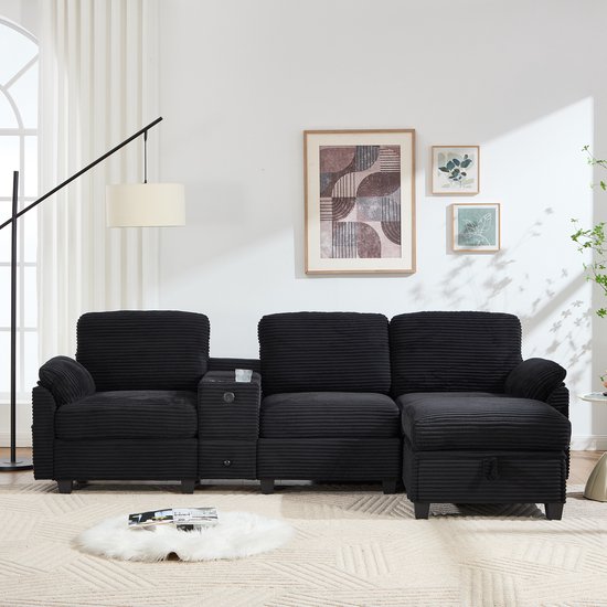 STILVORA Sofa - Groot Corduroy Bank - Met Verplaatsbare Middenconsole ...
