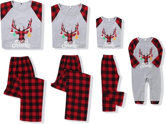 Bijpassende Familie Pyjama Set Lange Mouwen en Geruite Broek voor Kerst ...