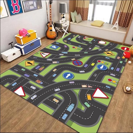 Speeltapijt Stad met Wegen en Voertuigen - Antislip Kinderkamer Kleed ...