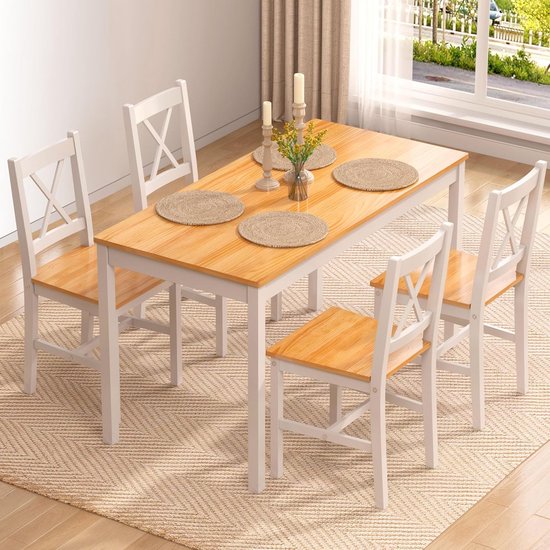 Eetkamerset voor 4 personen - Houten Eettafel met 4 Stoelen - Compact ...