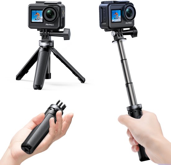 AKASO - Mini 22cm Selfiestick & Statief voor Action Camera - Zwart | bol