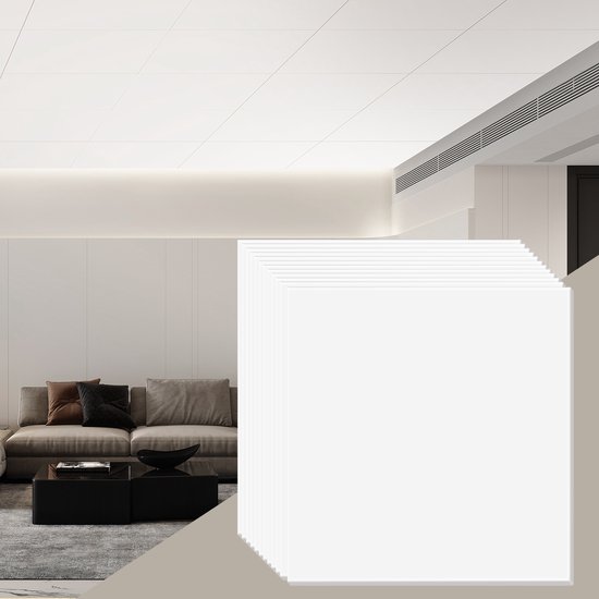 VEVOR Set de 12 dalles de plafond en PVC Wit lisse 603 x 603 mm | bol
