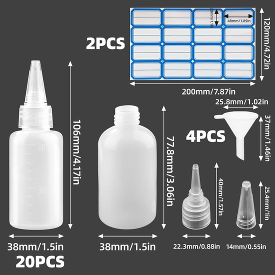 Set van 20 knijpflessen - 60 ml spuitflessen voor saus en ketchup ...