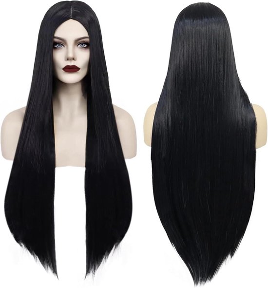 Lange Rechte Zwarte Cosplay Pruik met Midden Scheiding voor Dames en ...