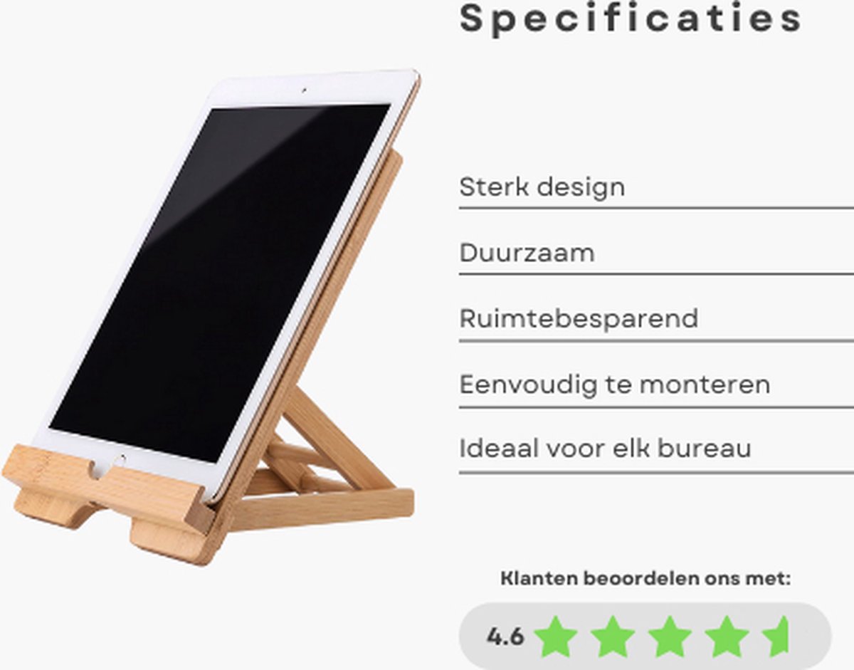 Cheqo® Luxe Bamboe Tablethouder - iPad Houder - Tablet Houder - Tablet ...