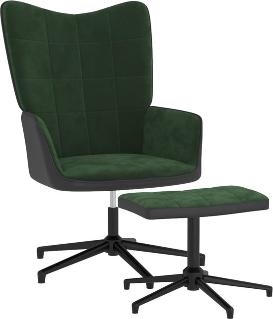 Prolenta Premium - Relaxstoel met voetenbank fluweel en PVC donkergroen- Fauteuil -... | bol