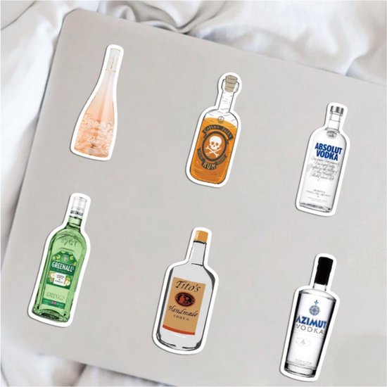 50 Alcohol flessen met Drank/Wijn/Bier Stickers - Stickermix voor ...
