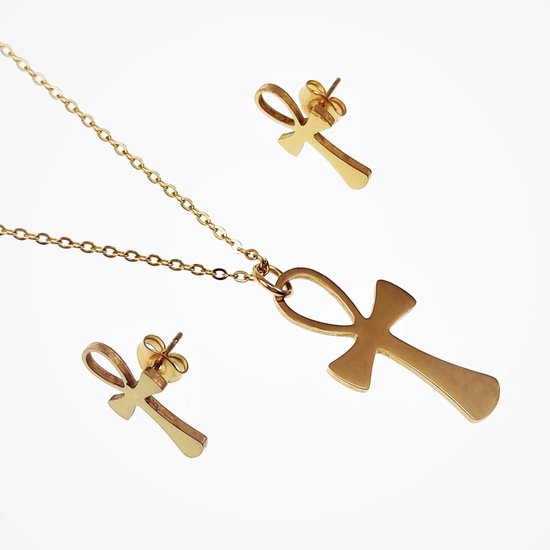 Ankh Ketting-Set Dames - Stalen Goudkleur - Ketting + Ankh-Kruishanger ...