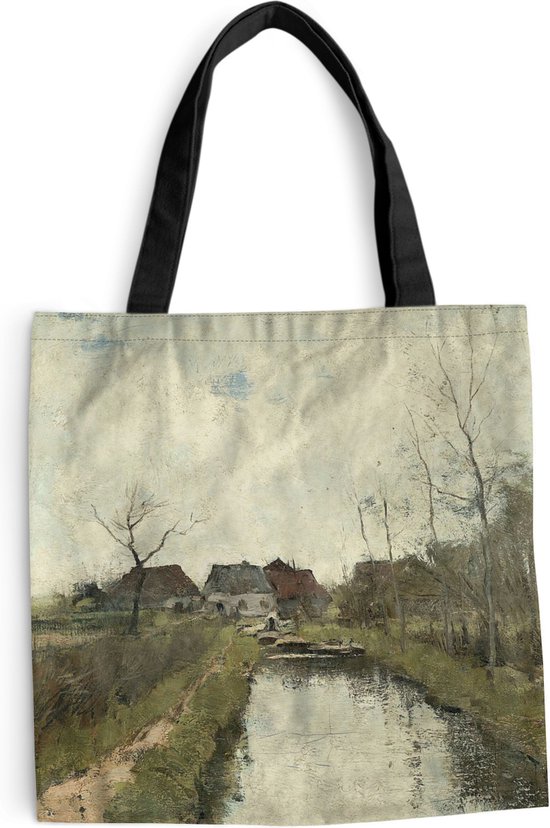 Schoudertas - Strandtas - Shopper Huisje aan een sloot - Schilderij van ...