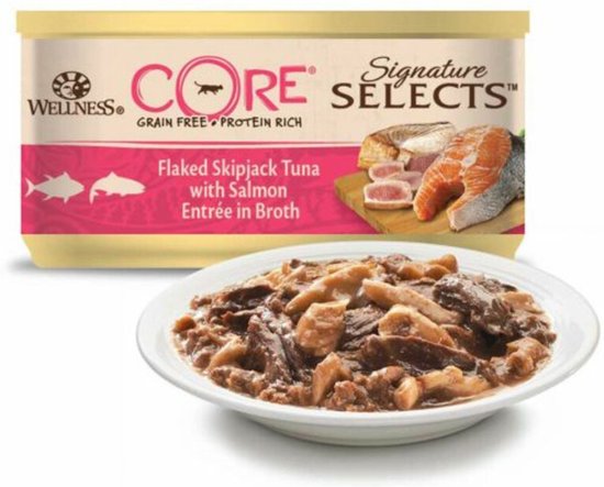 24x Wellness Core Kattenvoer Signature Selects Flaked Tonijn - Zalm 79 ...