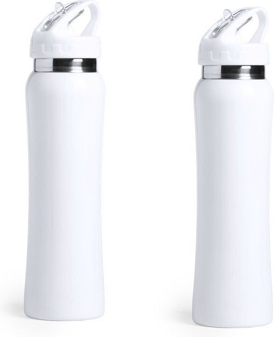 Set van 2x stuks drinkfles/waterfles 800 ml wit van RVS - Sport bidon | bol