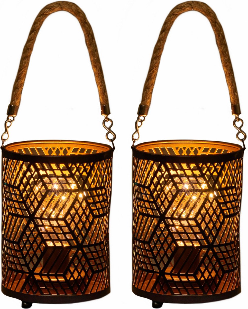 LED sfeer lantaarn/lamp zwart/goud met timer B12 x H16 cm -... | bol.com