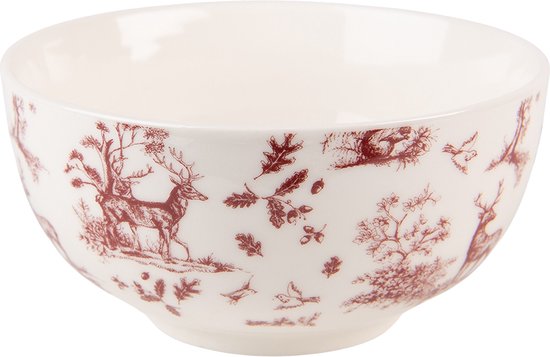 Clayre & Eef Soepkom 500 ml Beige Rood Porselein Rendieren en bomen ...