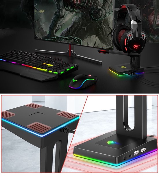 Amerce Koptelefoonhouder Met RGB Verlichting - Koptelefoon Standaard ...