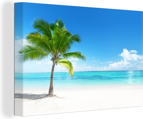 Canvas - Strand - Zee - Palmboom - Muurdecoratie - 140x90 cm - Canvas schilderij -... | bol