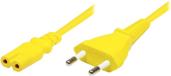 Stroomkabel met rechte C7 plug en rechte stekker - 2x 0,75mm / geel - 1 ...