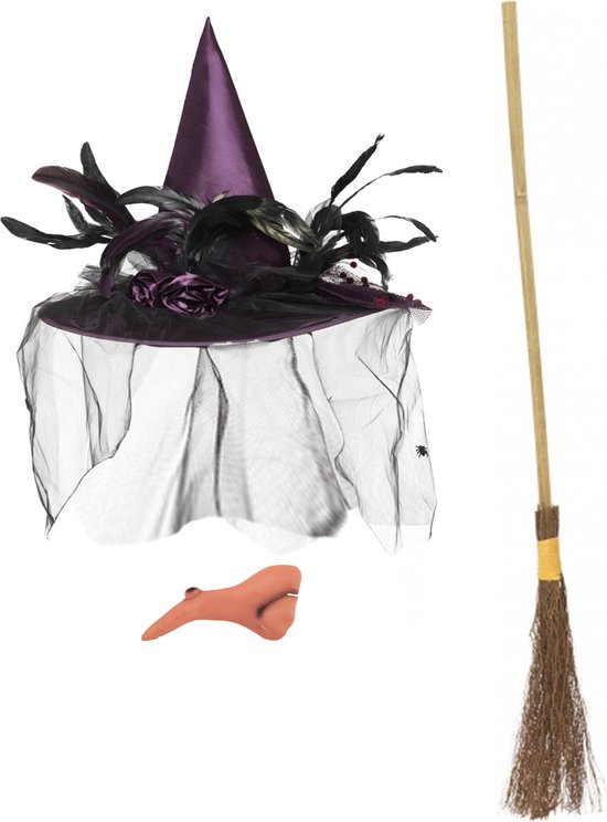 Smiffys Heksen verkleed set voor dames heksenhoed - haakneus ...