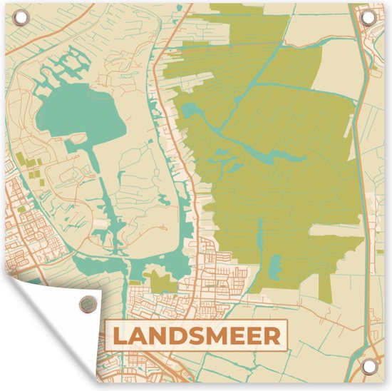 Tuin poster Kaart - Plattegrond - Landsmeer - 200x200 cm - Stadskaart ...