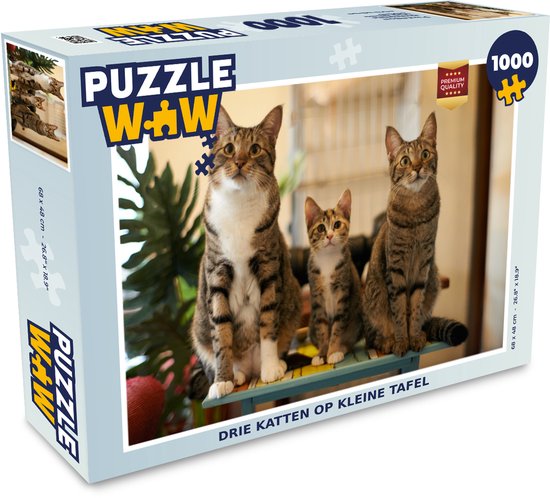 Puzzel Drie katten op kleine tafel - Legpuzzel - Puzzel 1000 stukjes ...