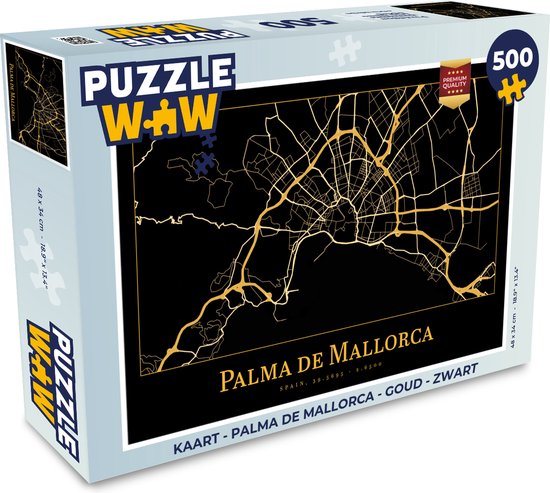 Puzzel Kaart - Palma de Mallorca - Goud - Zwart - Legpuzzel - Puzzel ...