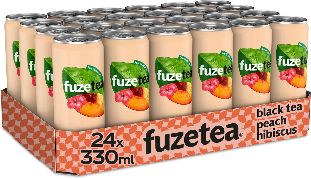 Fuze Tea Black tea peach-hibiscus 33 cl per blik, tray 24 blikjes | bol.com