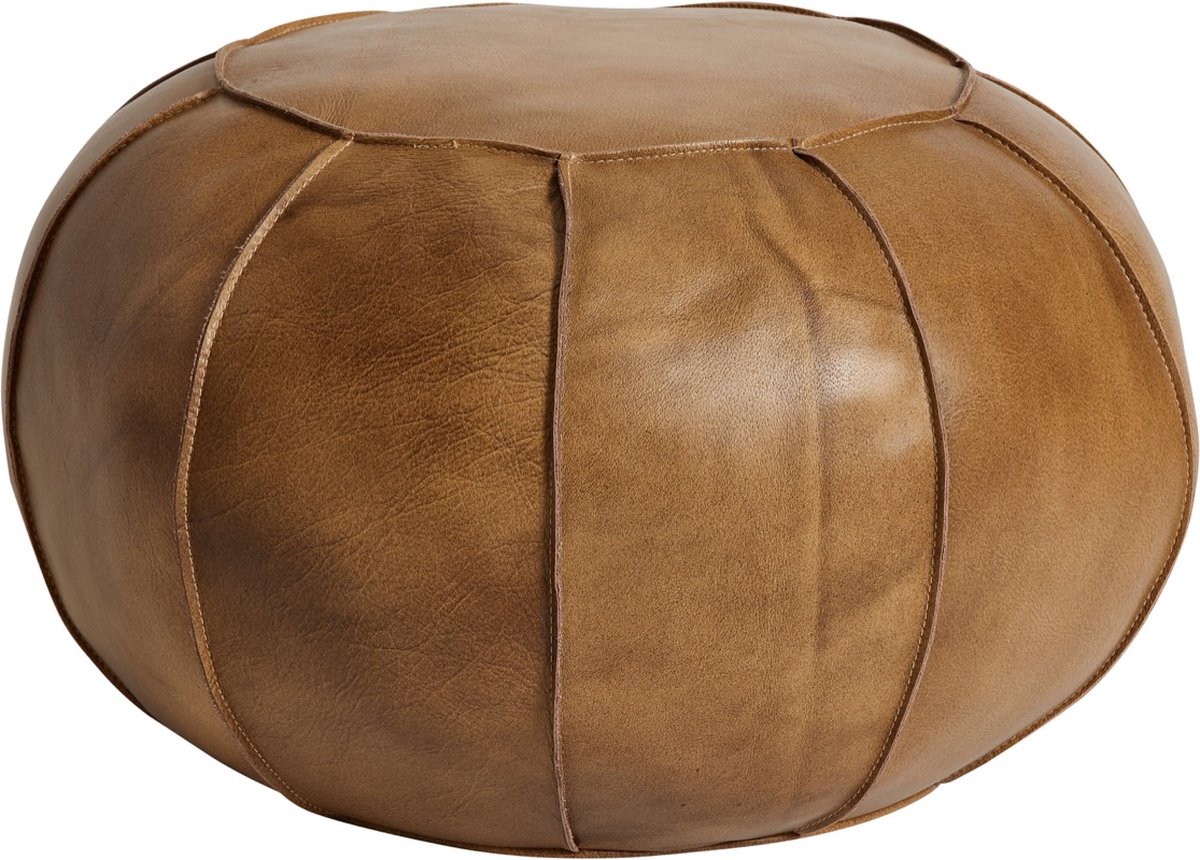 Leren Poef - Buffelleer - Deens Design - Kleur: Bruin - Hocker ...