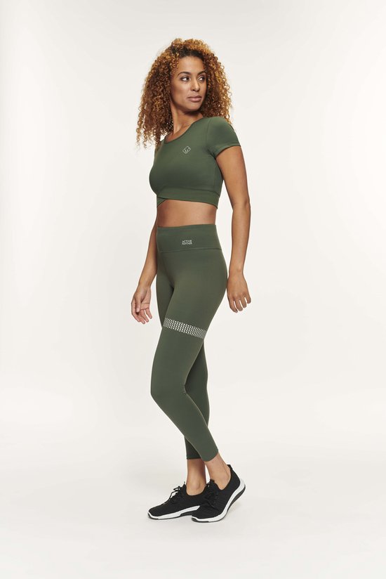 Active panther lola solid high waist legging in de kleur Army green, sportbroek voor... | bol.com