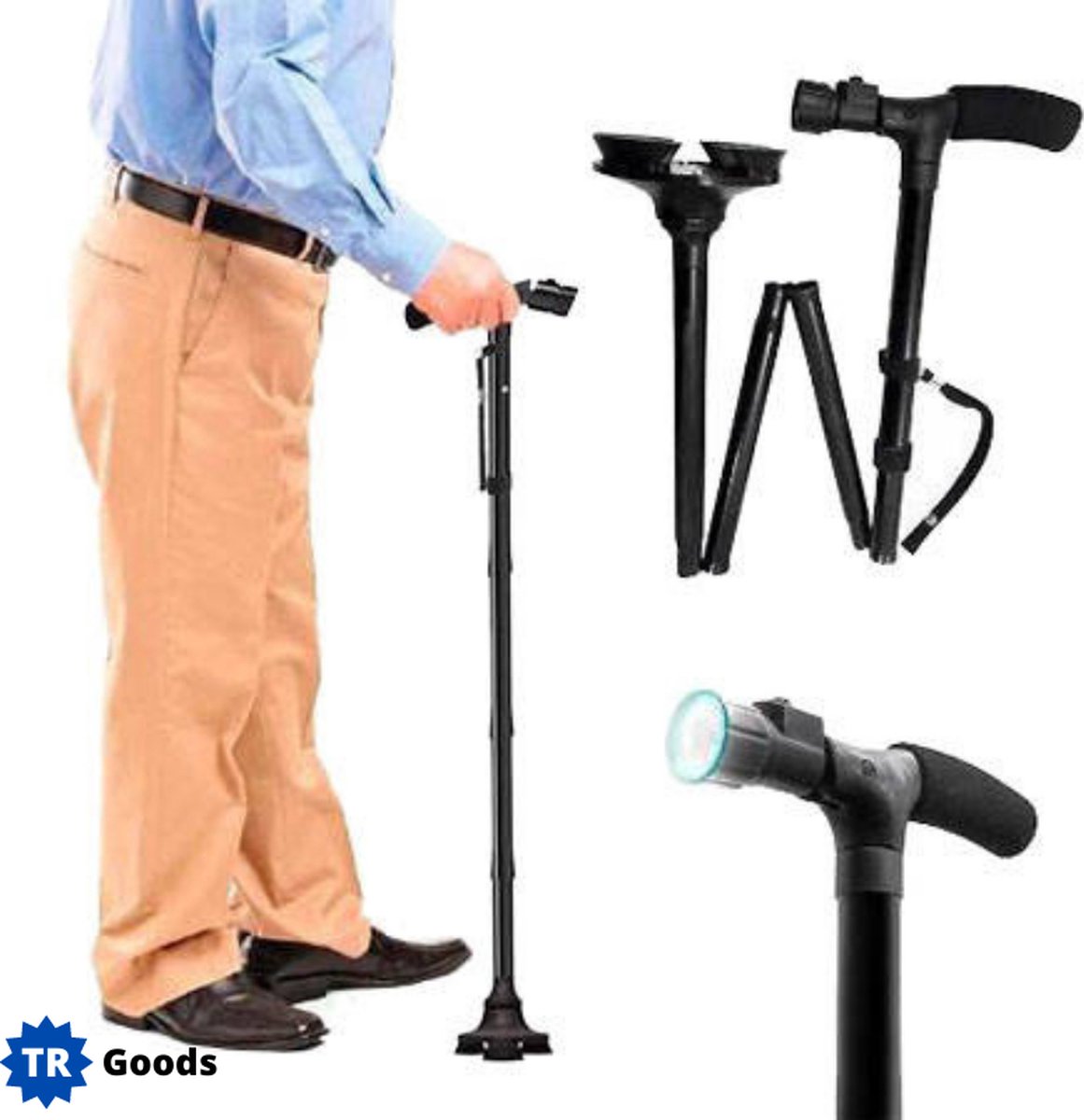 T.R. Goods - Inklapbare Wandelstok met LED verlichting - In hoogte ...