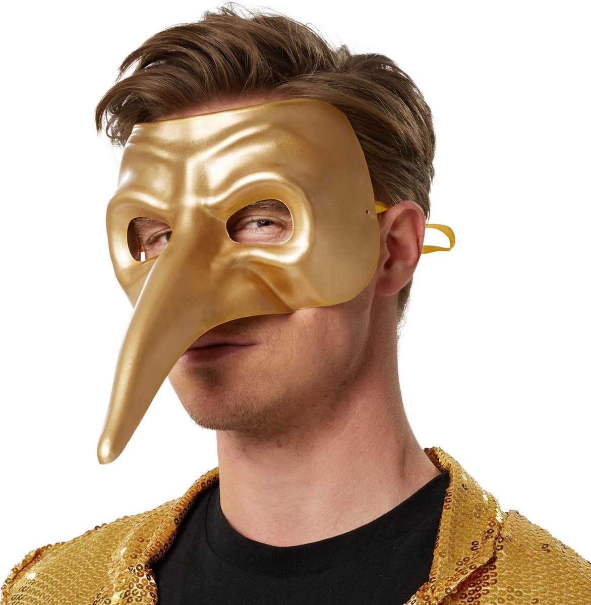 dressforfun - Venetiaans masker met lange neus goud - verkleedkleding ...
