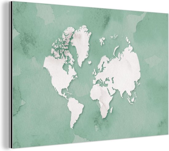 Carte du monde ronde et blanche sur fond bleu clair Aluminium 60x40 cm ...