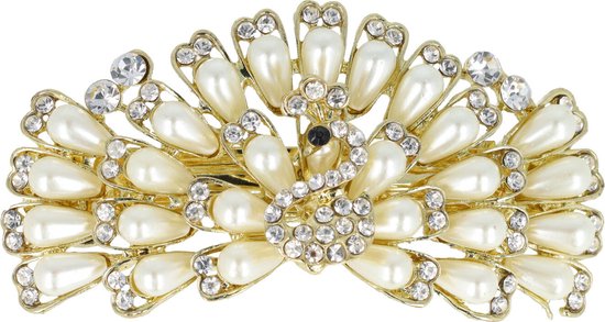 Haarspeld Pauw Vogel Parel Strass Metaal 8,5cm Goud Patentspeld ...