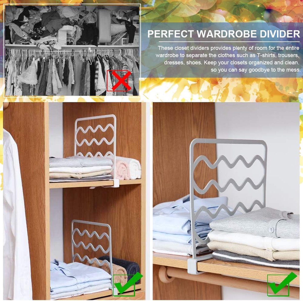 4 Pieces Shelf Divider Wardrobe Organiser Cabinet Divider Shelf Divider ...