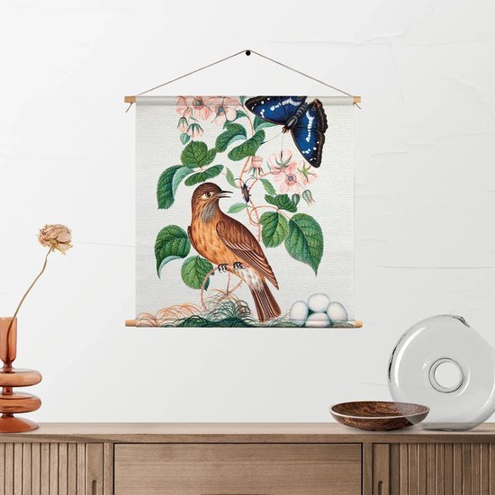 Textielposter Prent Natuur Vogel en Bloemen 01 Vierkant M (30 X 30 CM) - Wandkleed -... | bol