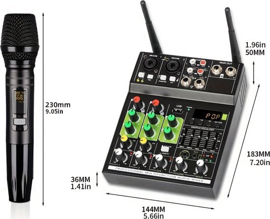 Livano Mengpaneel - 4-kanaals - DJ - Mixer - Met Draadloze Microfoon | bol