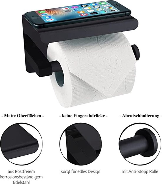 Finnacle - WC-Rolhouder met Telefoonhouder/-Haken - Zelfklevend/Boren ...